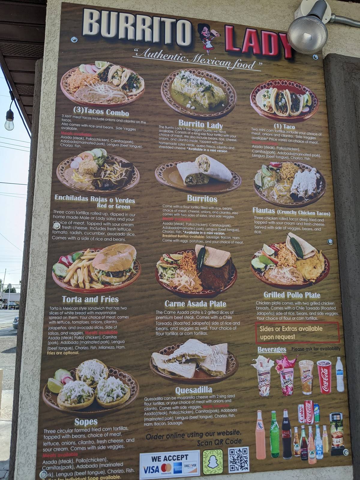 Menu at The Burrito Lady restaurant, Shoshone