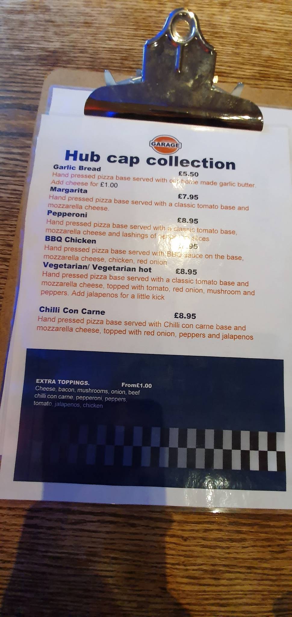 Menu at The Garage bar and grille, Burnhope