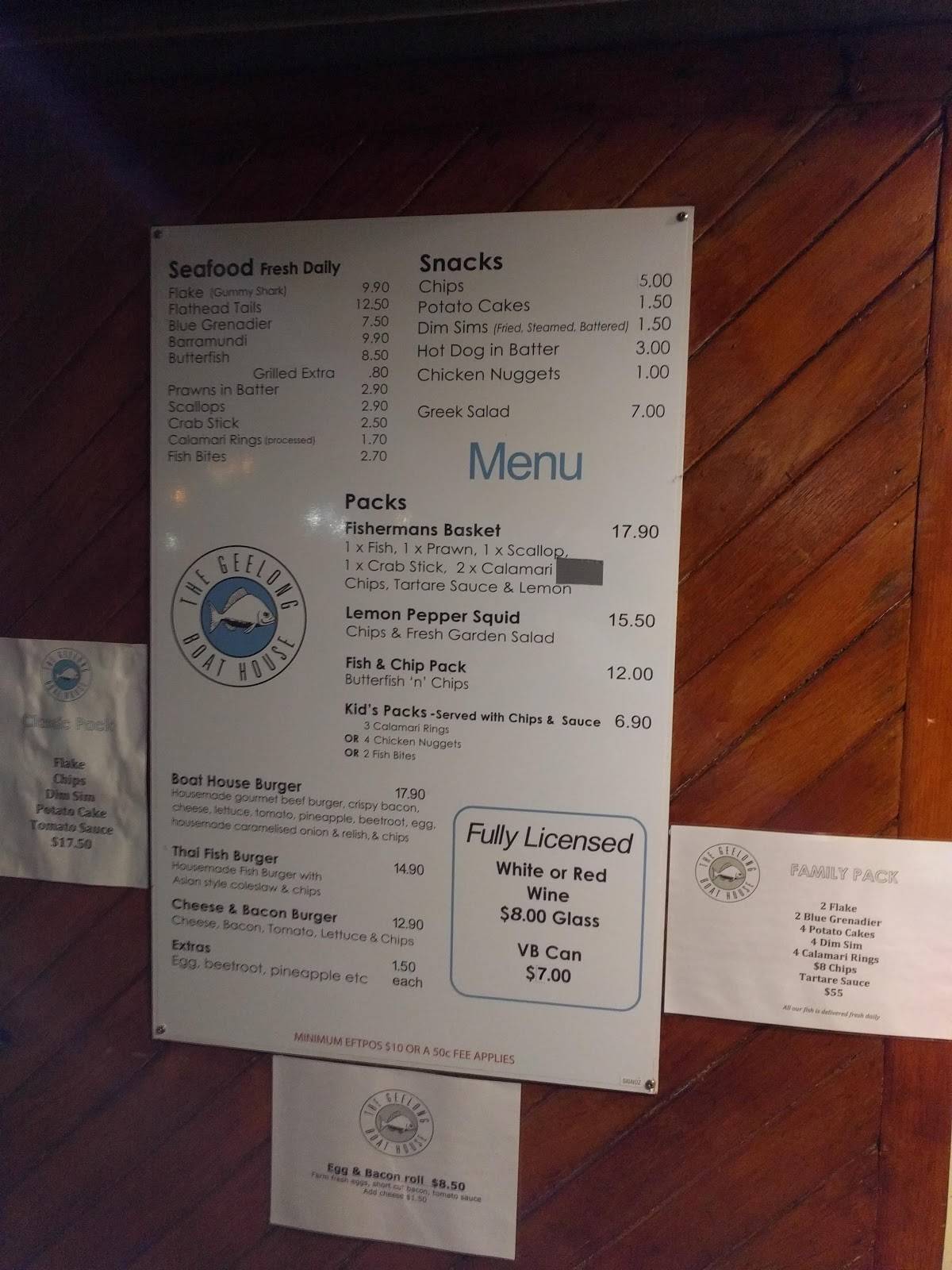 Menu at The Geelong Boat House restaurant, Geelong