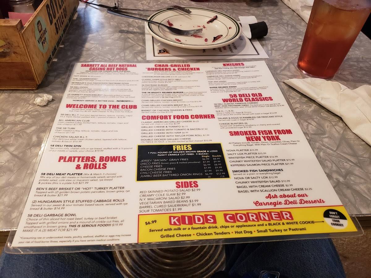 Menu at The Route 58 Deli restaurant, Virginia Beach