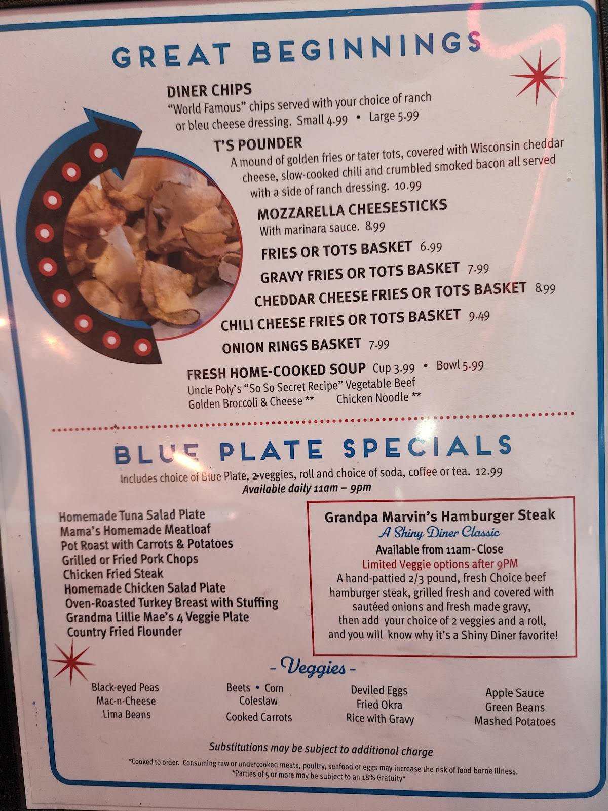 Menu at The Shiny Diner restaurant, Cary