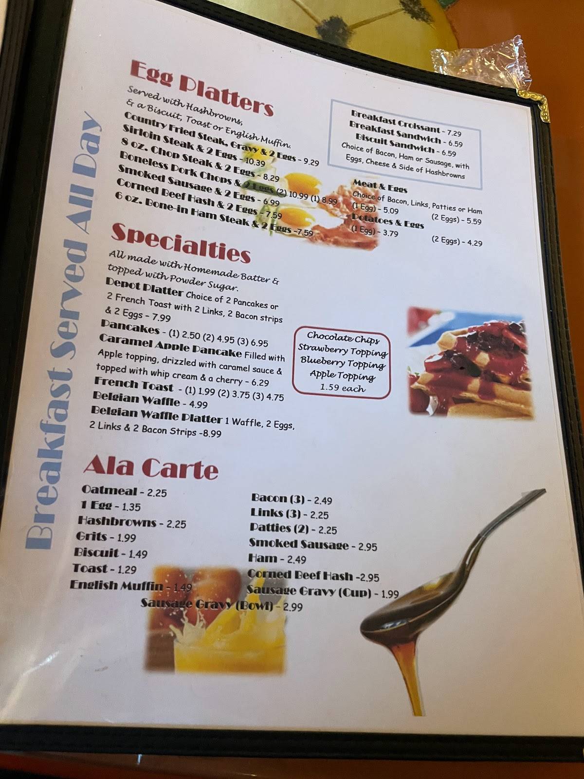 Menu at The Train Station Pancake House restaurant, Marion