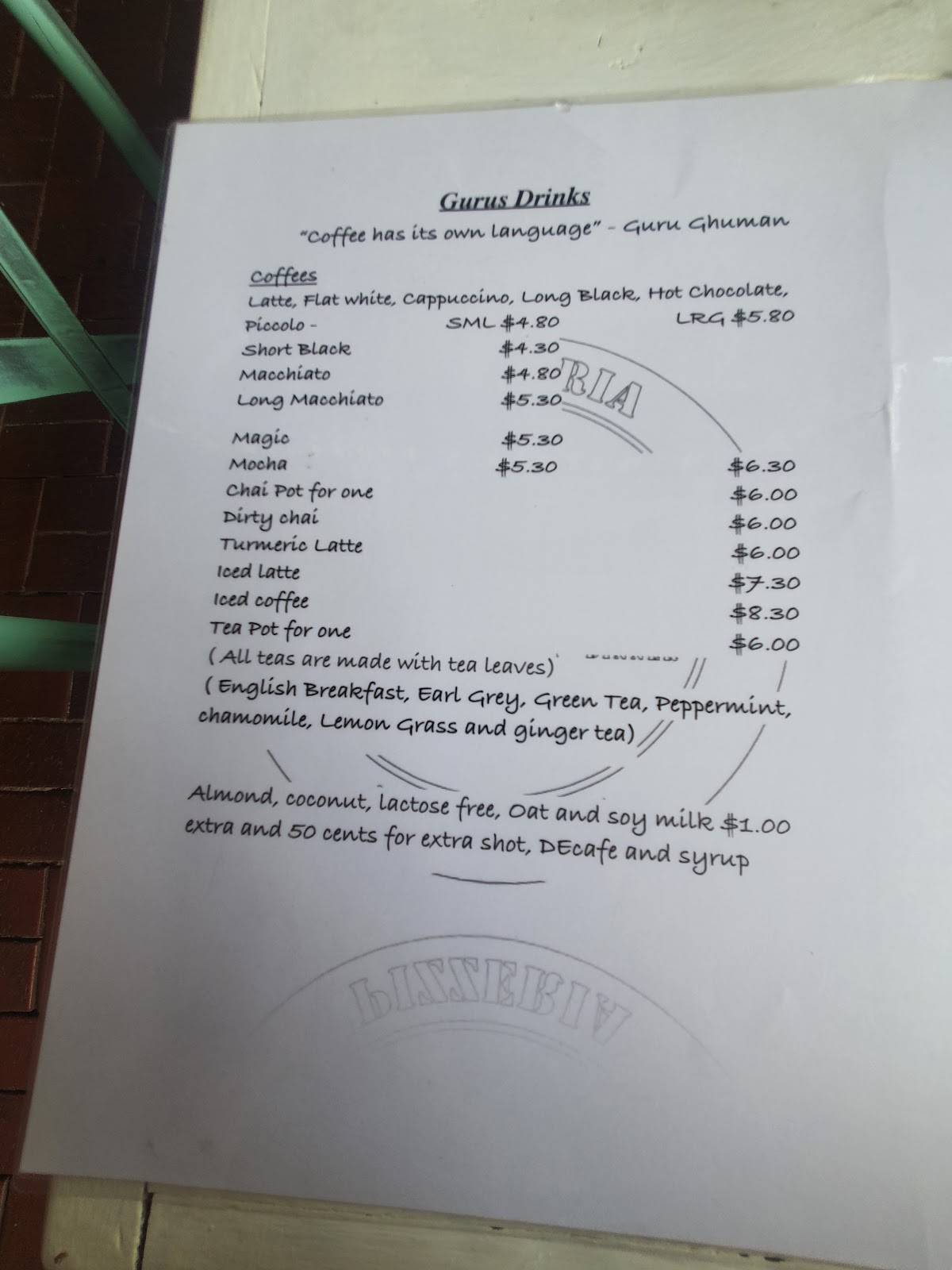 Menu at The Vietnamese Guy restaurant, Albury