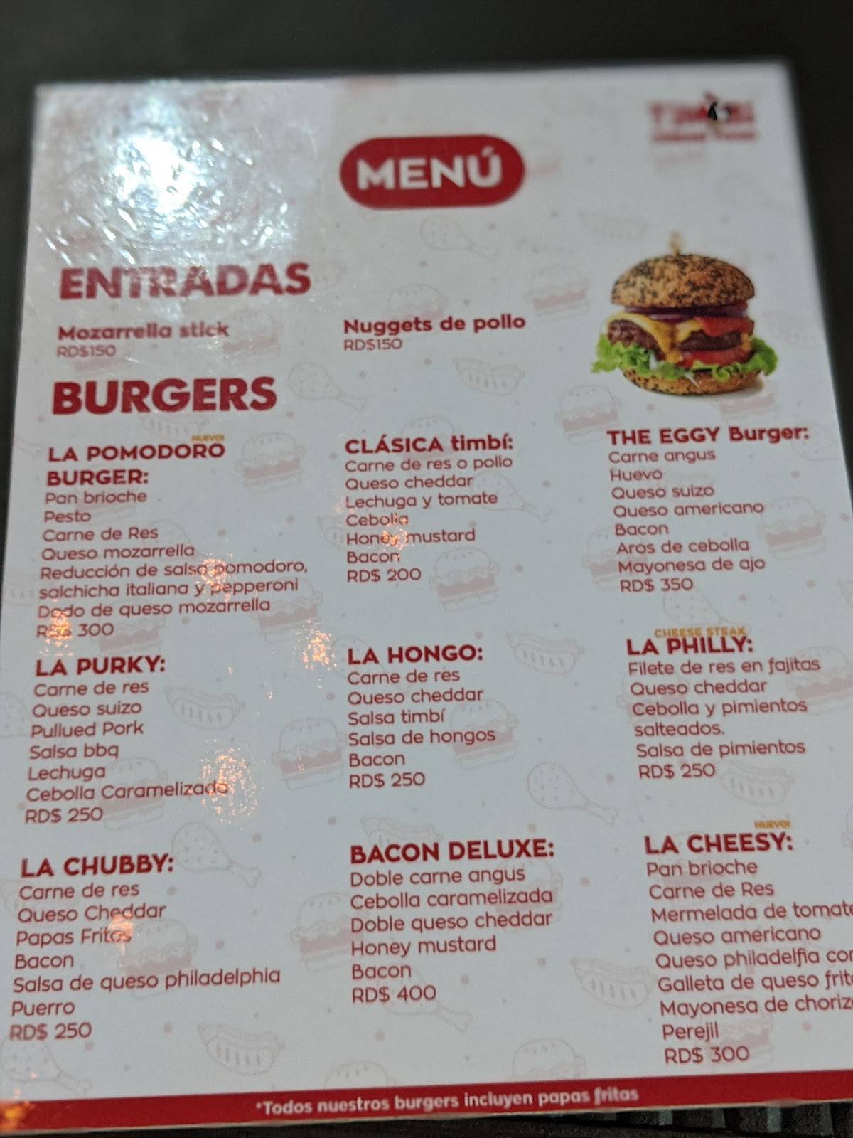 Carta del restaurante Timbi Urban Food, La Romana