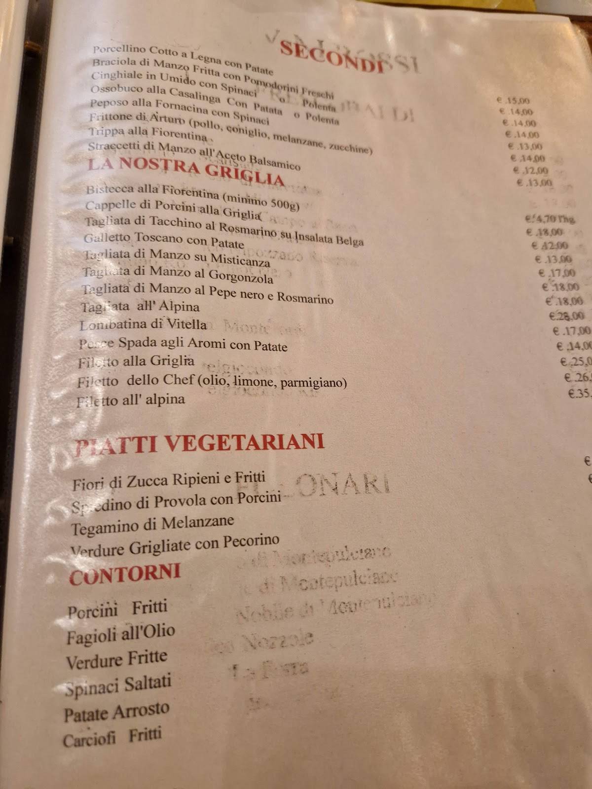 Menu at Trattoria Dell'Orto restaurant, Florence, Via dell'Orto