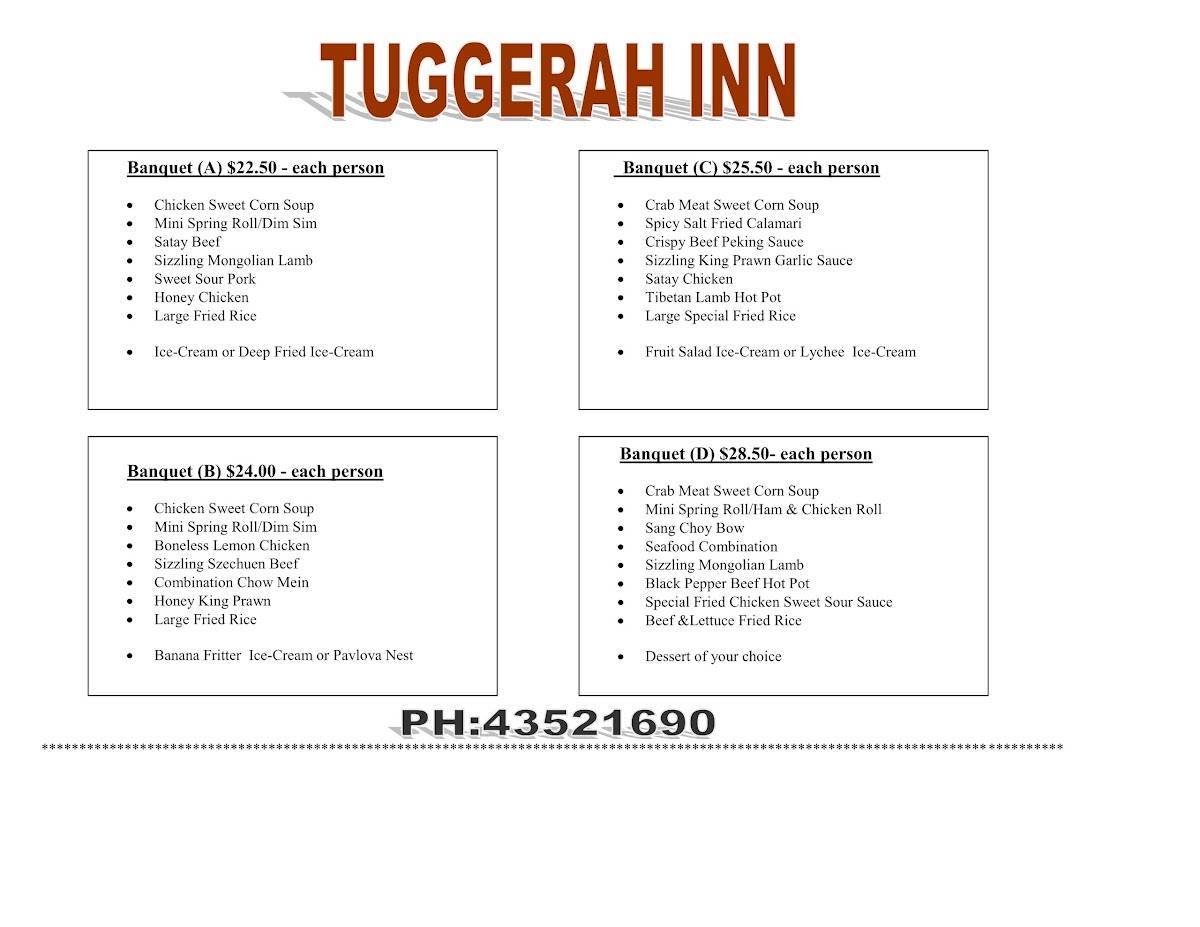 Menu at Tuggerah Inn Chinese Restaurant, Tuggerah