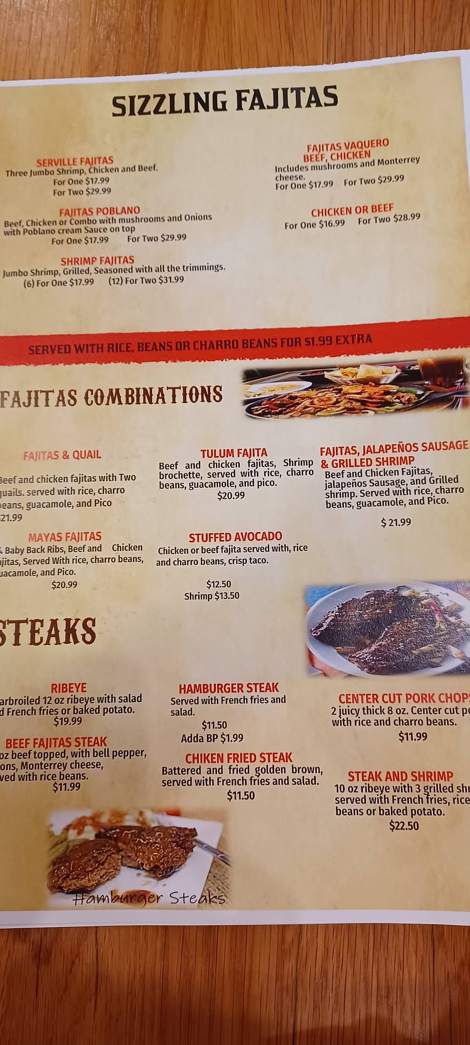 Menu at Tulum Cafe, Schulenburg