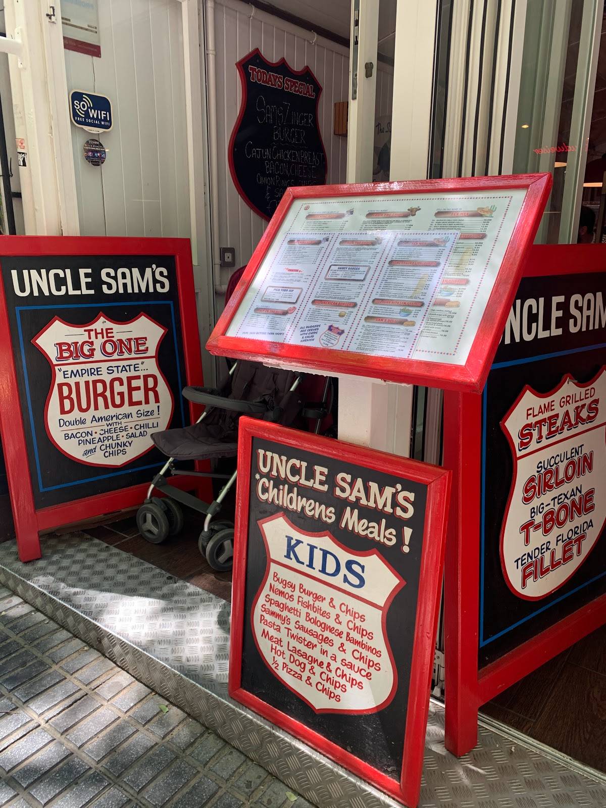 Menu at Uncle Sam's steakhouse, Salou