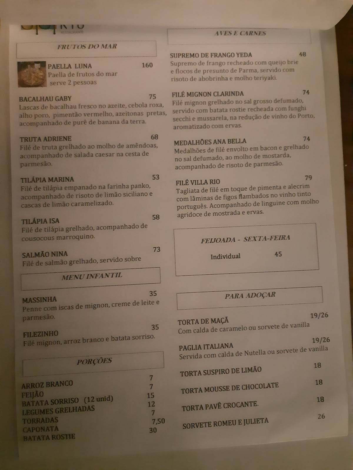 Menu em Villa Rio Restaurante, Rio de Janeiro