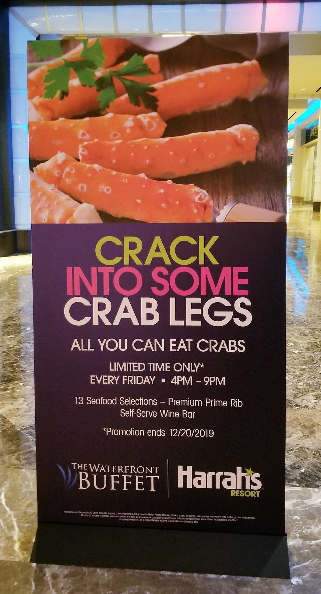 Menu at Waterfront Buffet restaurant, Atlantic City, 777 Harrah's Blvd