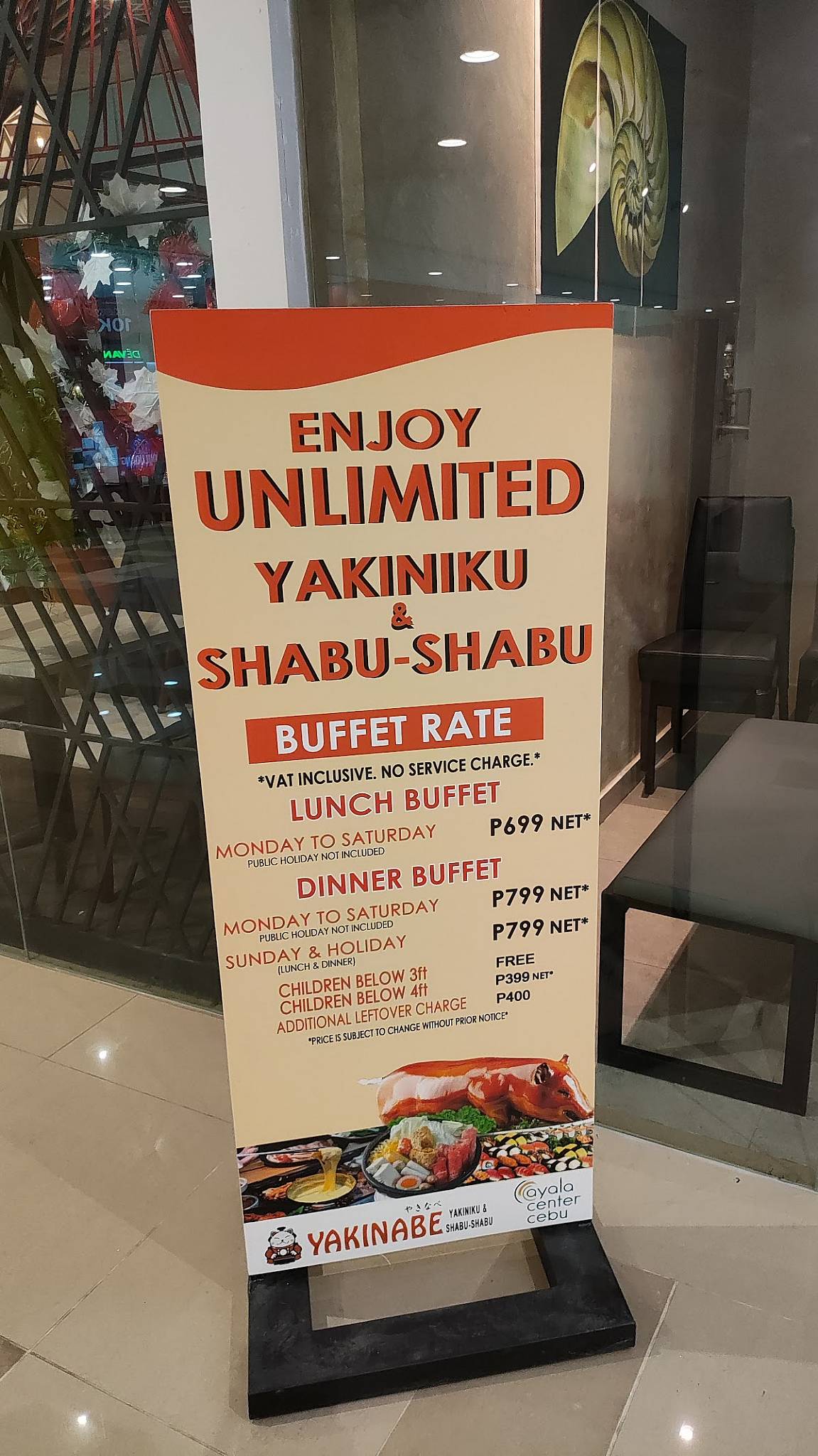 Menu at Yakinabe restaurant, Cebu City