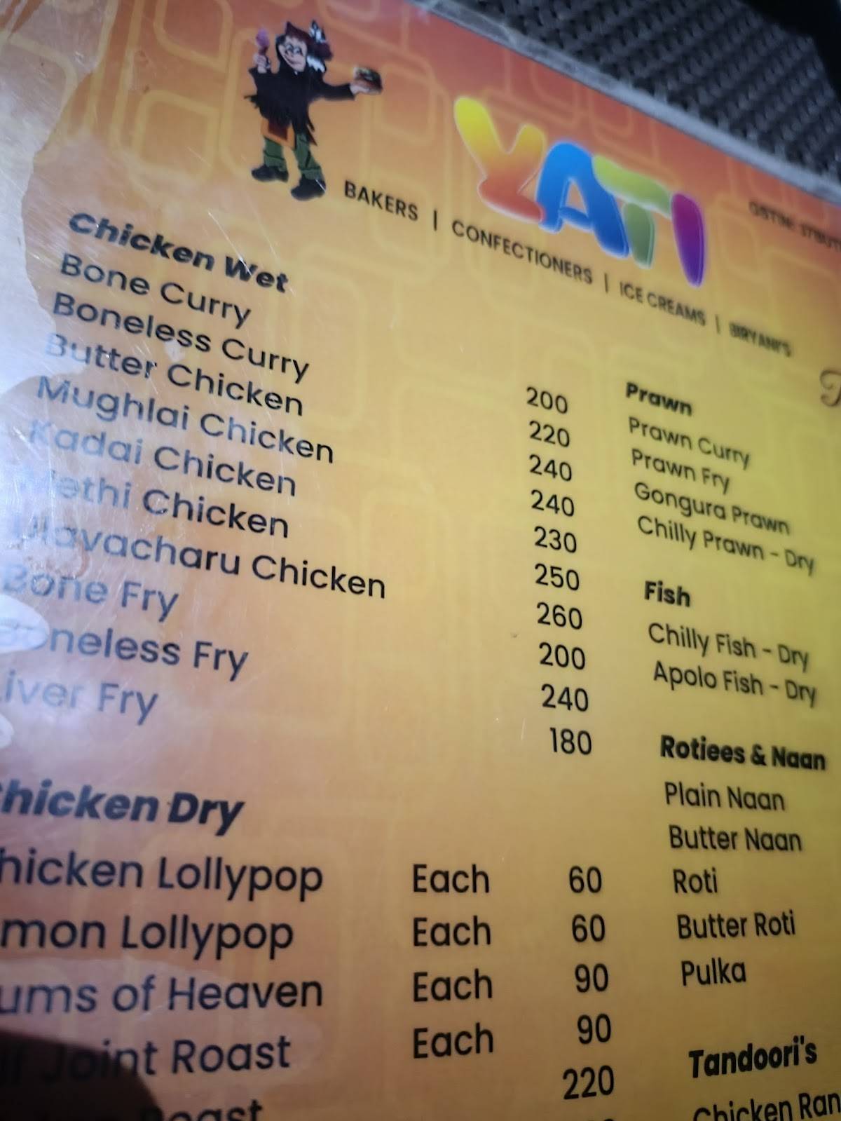 Menu at Yati foods, Kakinada, NH 214