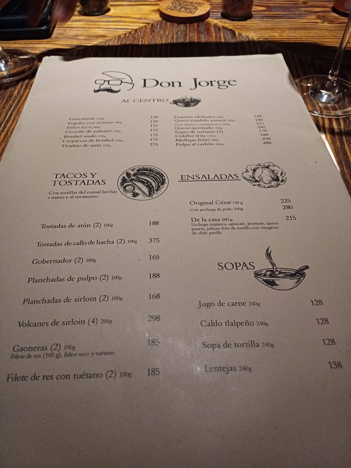 Carta de Restaurante Don Jorge, Ciudad Victoria