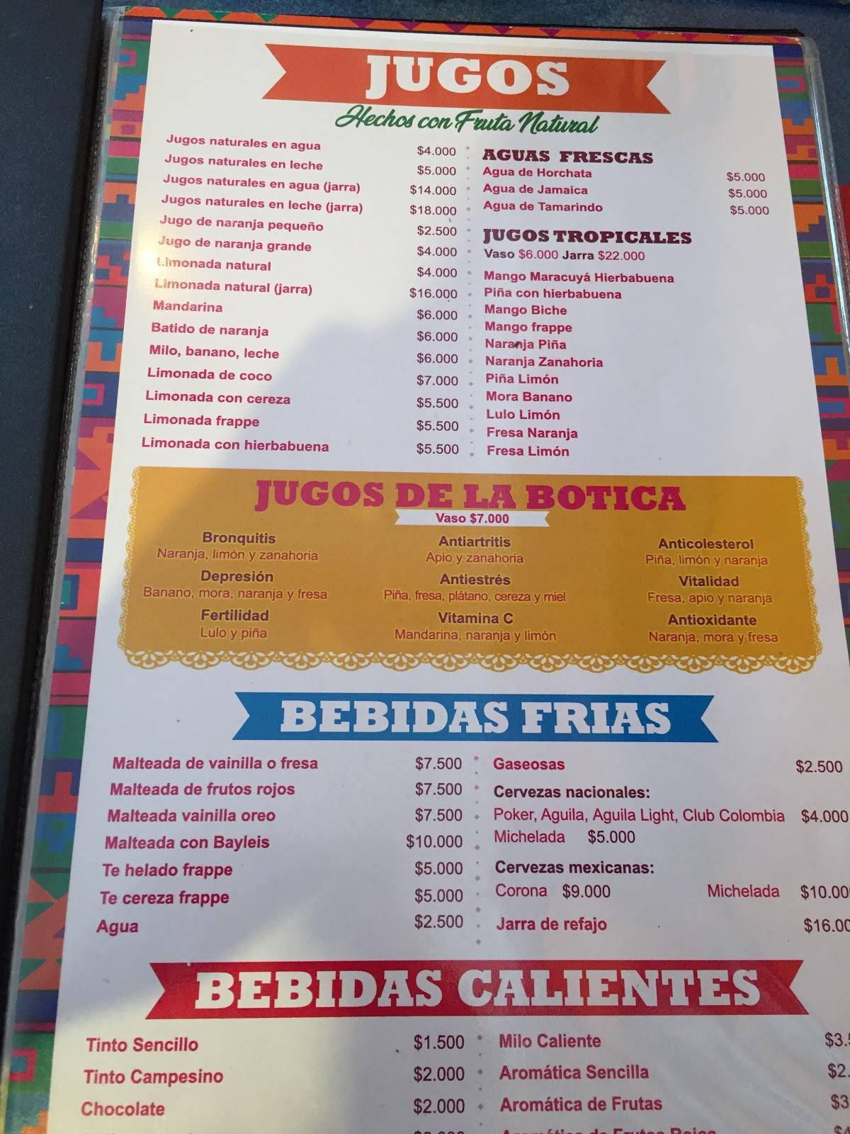 Carta de Restaurante El Mexicanito, Bogotá, Cra. 22 #87-09