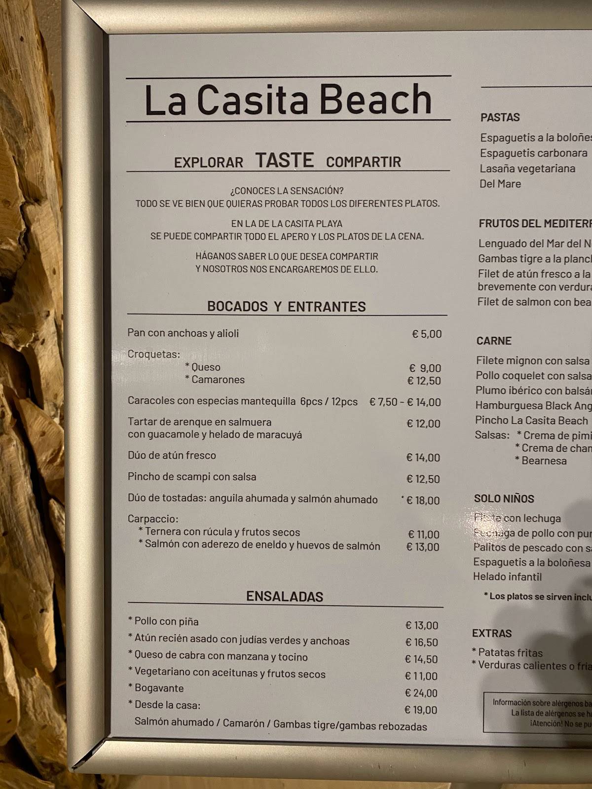 Menu at Restaurante La Casita Beach, Calp