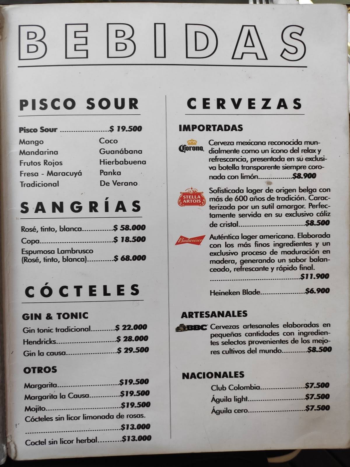 Carta de Restaurante La Causa Laureles, Colombia, a 39-100