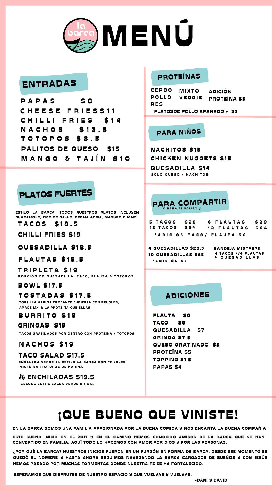 Carta de Restaurante La Barca - Espacio Cultural Y Grastronómico, Tulua