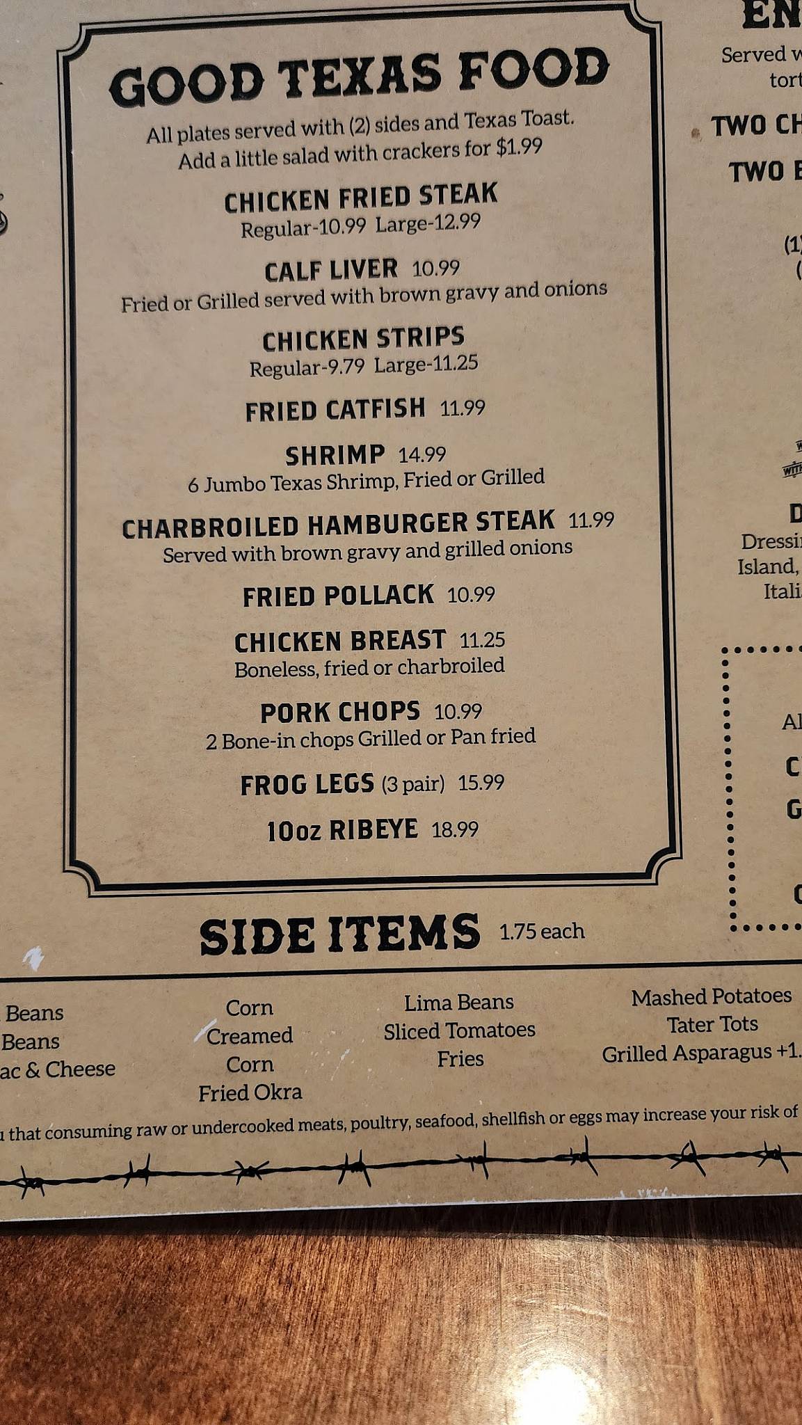 Menu at Richter's Antler Cafe, Spring Branch