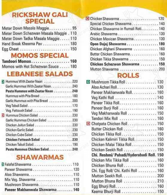 Menu at Rickshaw's, Mumbai, Shop 7