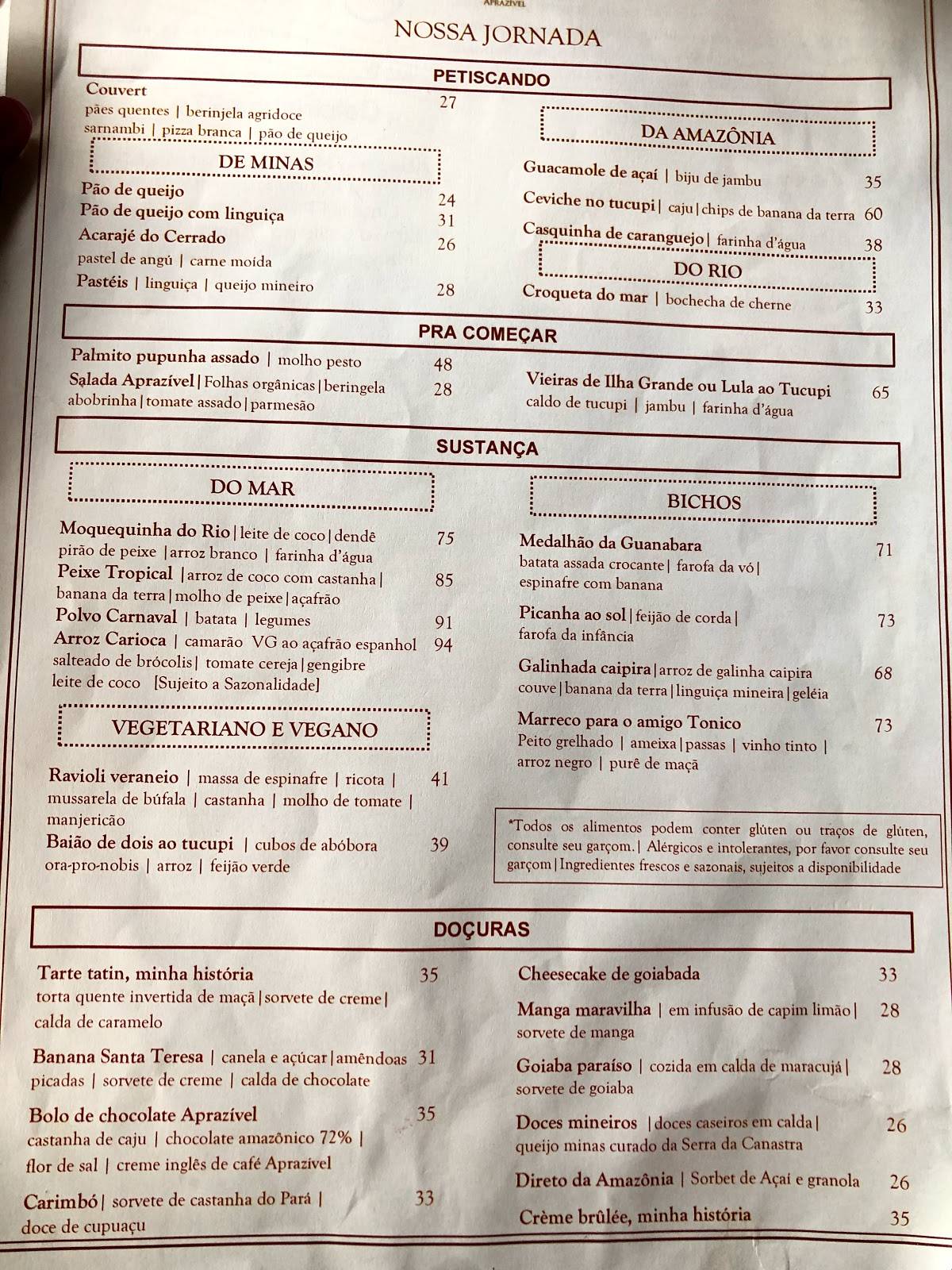 Menu em Aprazível restaurante, Rio de Janeiro