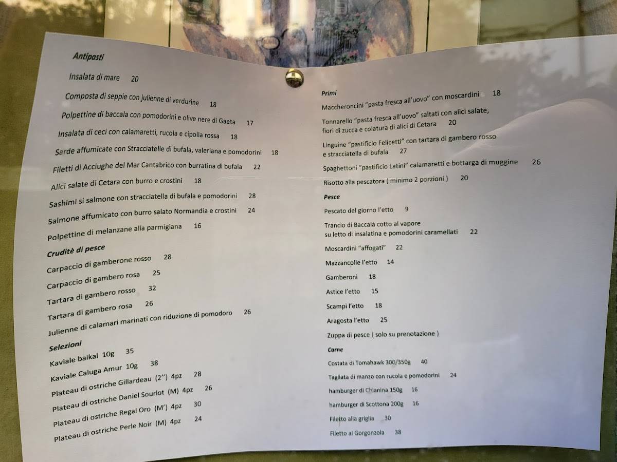 Menu da gli archi ristorante, Sperlonga