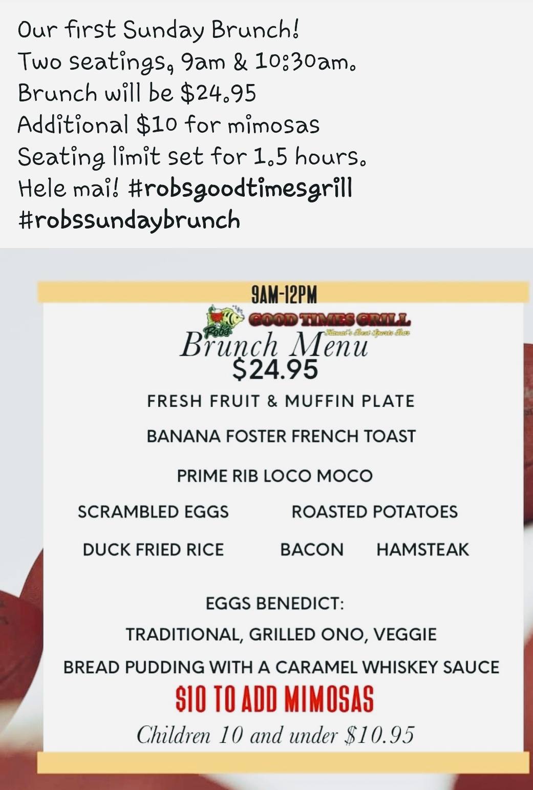 Menu at Rob's Good Times Grill pub & bar, Lihue