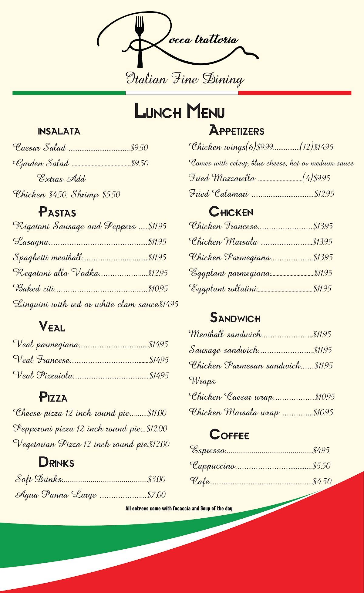 Menu at Rocca Trattoria Italian Restaurant, Lighthouse Point