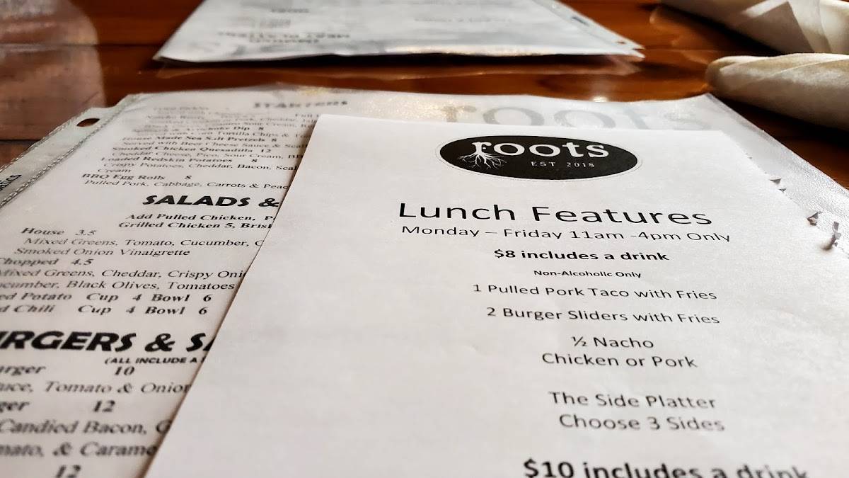 Menu at Roots BBQ, Almont