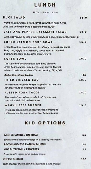 Menu at Cafe Rubix, Box Hill North