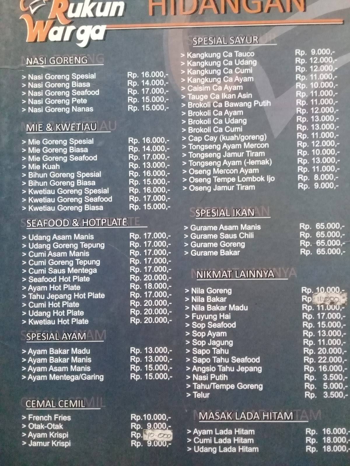 Menu at Rukun Warga cafe, Sariharjo