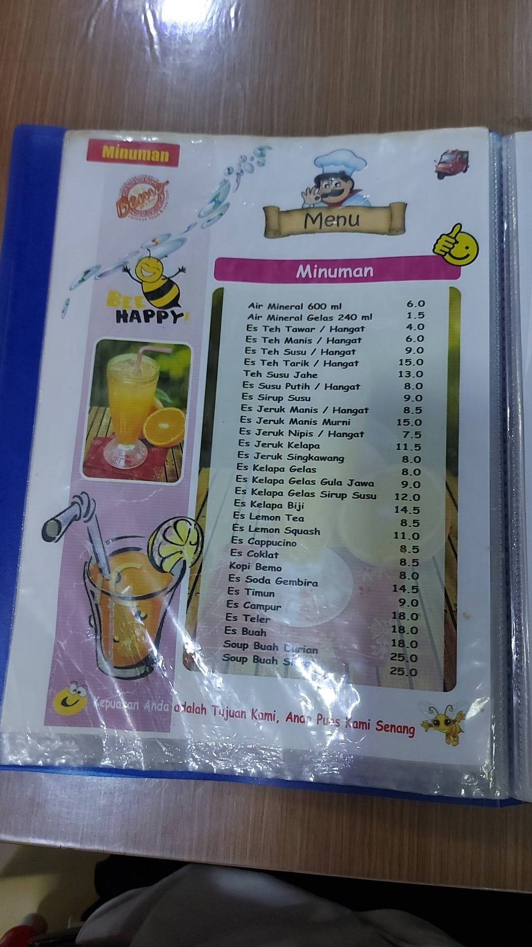 Menu at Rumah Makan Bemo restaurant, Samarinda