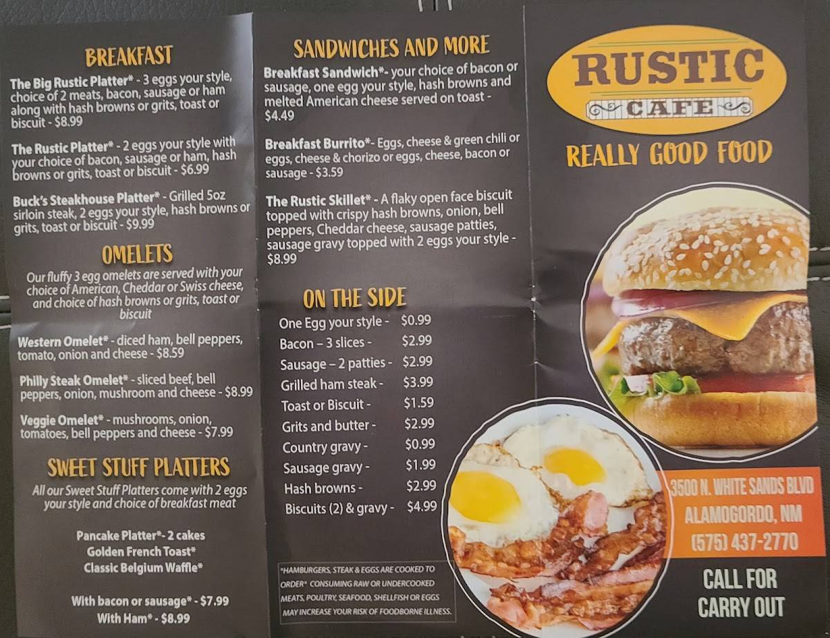 Menu at Rustic Café cafe, Alamogordo
