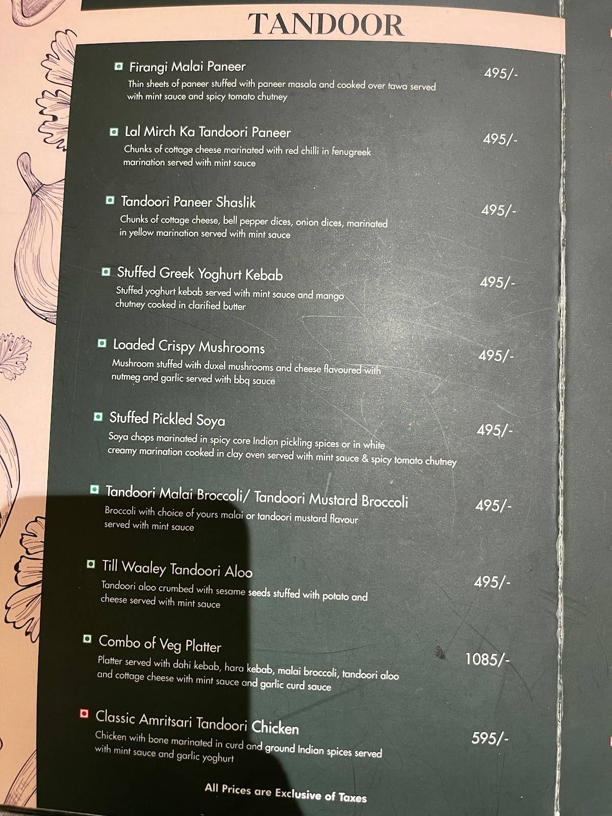 Menu at Rzekka Resort, India
