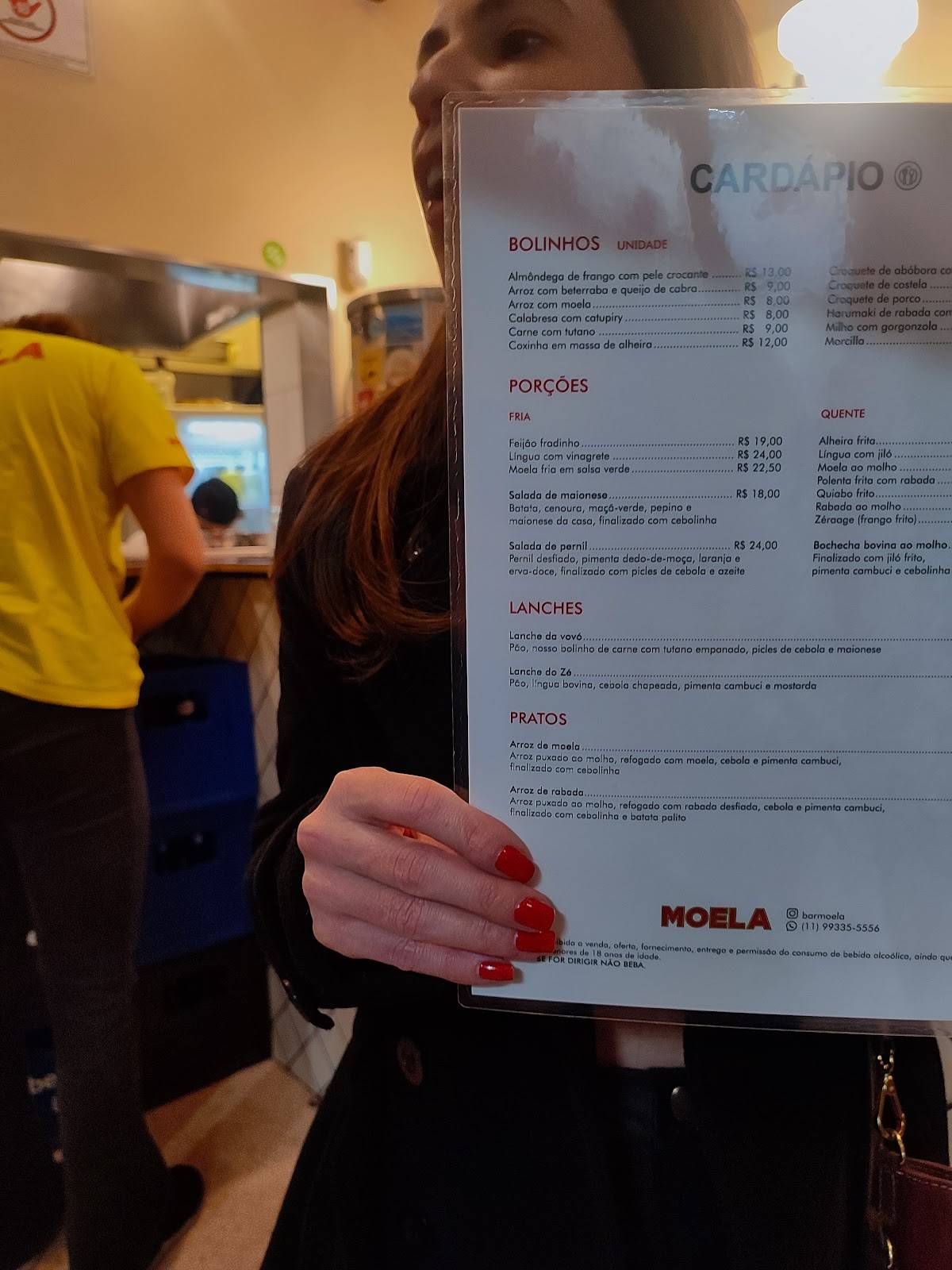 Menu em Bar Moela, São Paulo, R. Canuto do Val
