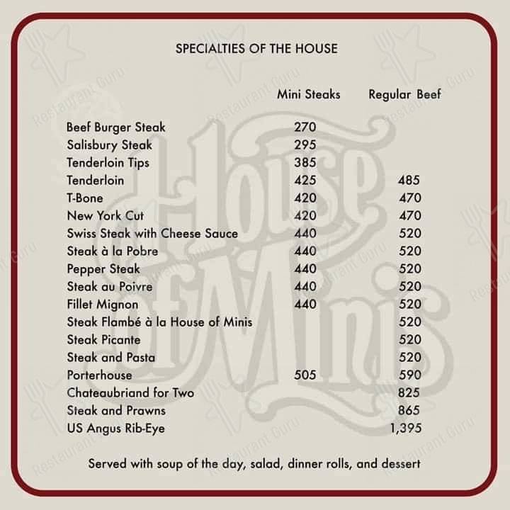 Menu at SGS House of Minis restaurant, San Juan, J322+W8H