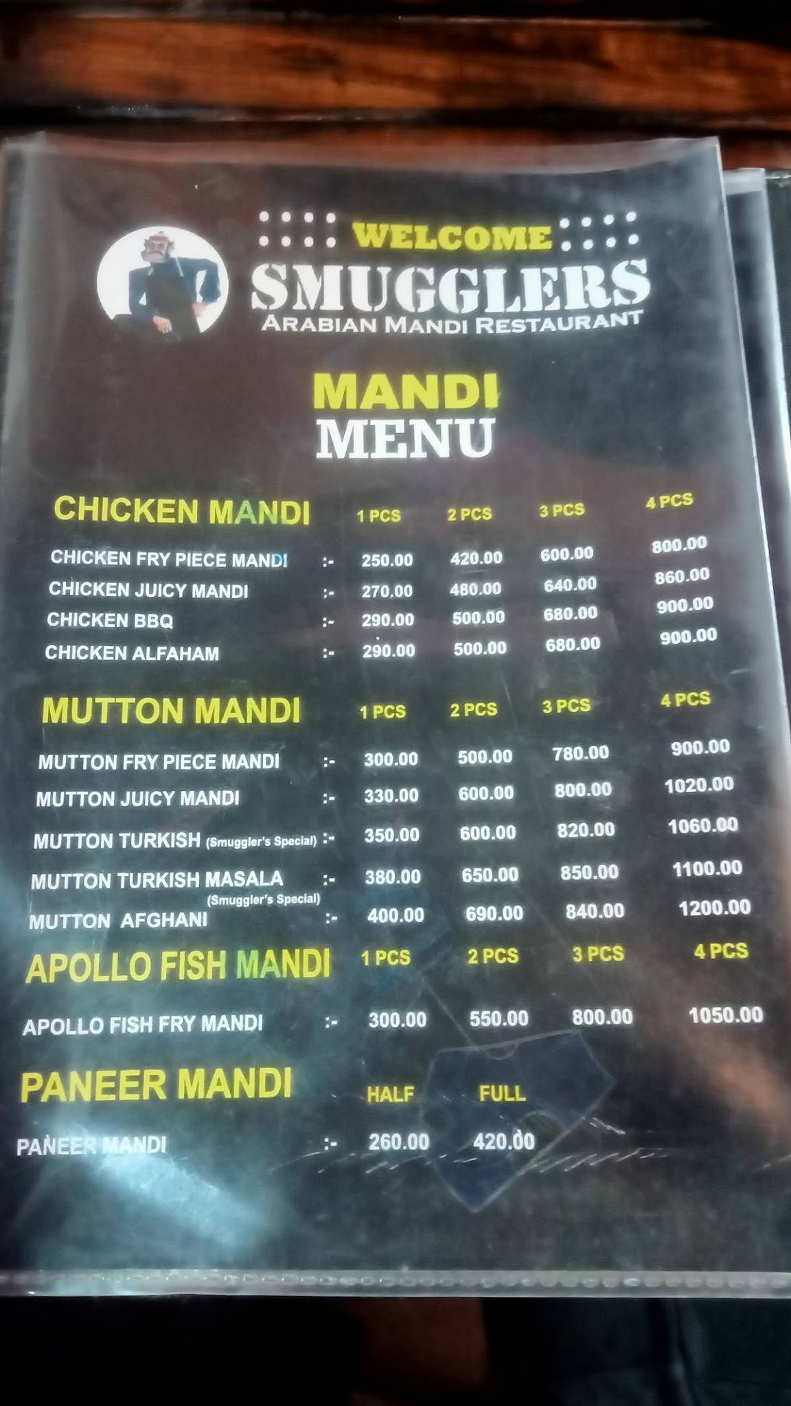 Menu at SMUGGLERS ARABIAN MANDI, Hyderabad