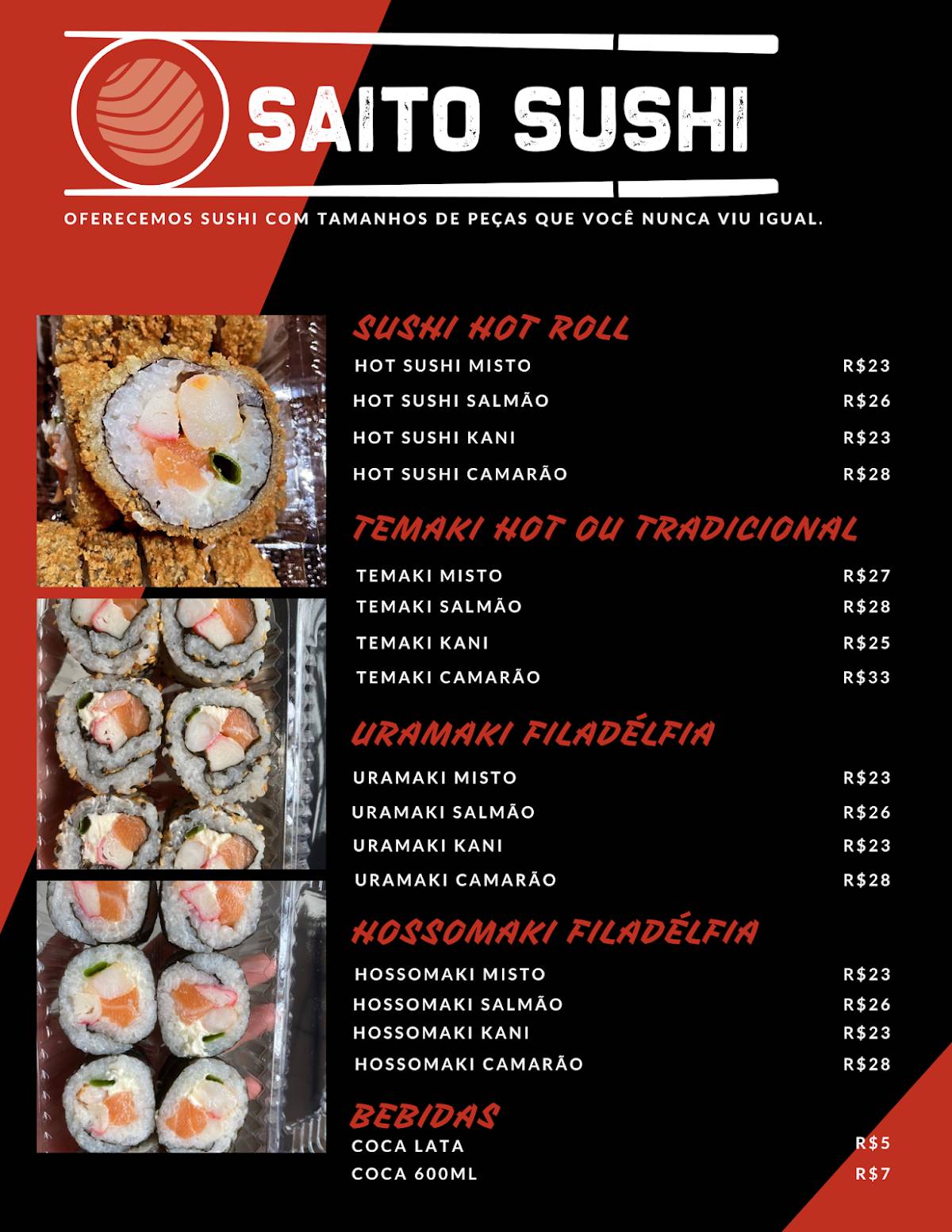 Menu at SUSHI SAITO DELIVERY restaurant, Belém