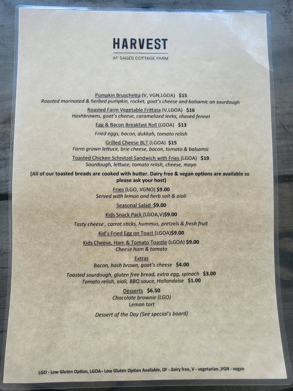 Menu at Sages Cottage Farm Cafe, Baxter