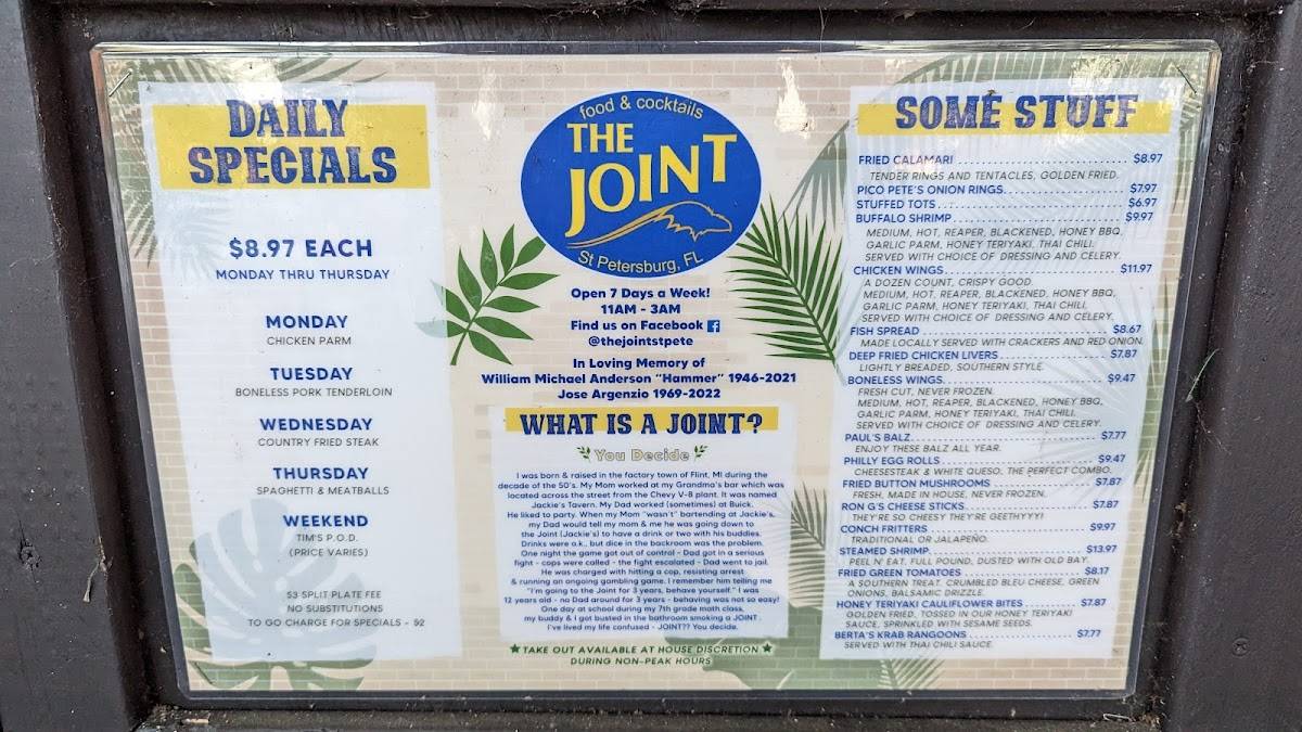 Menu at The Joint St. Pete pub & bar, Saint Petersburg