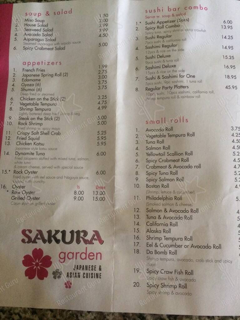 Menu at Sakura Garden Japanese Restaurant, Atoka, TN-3