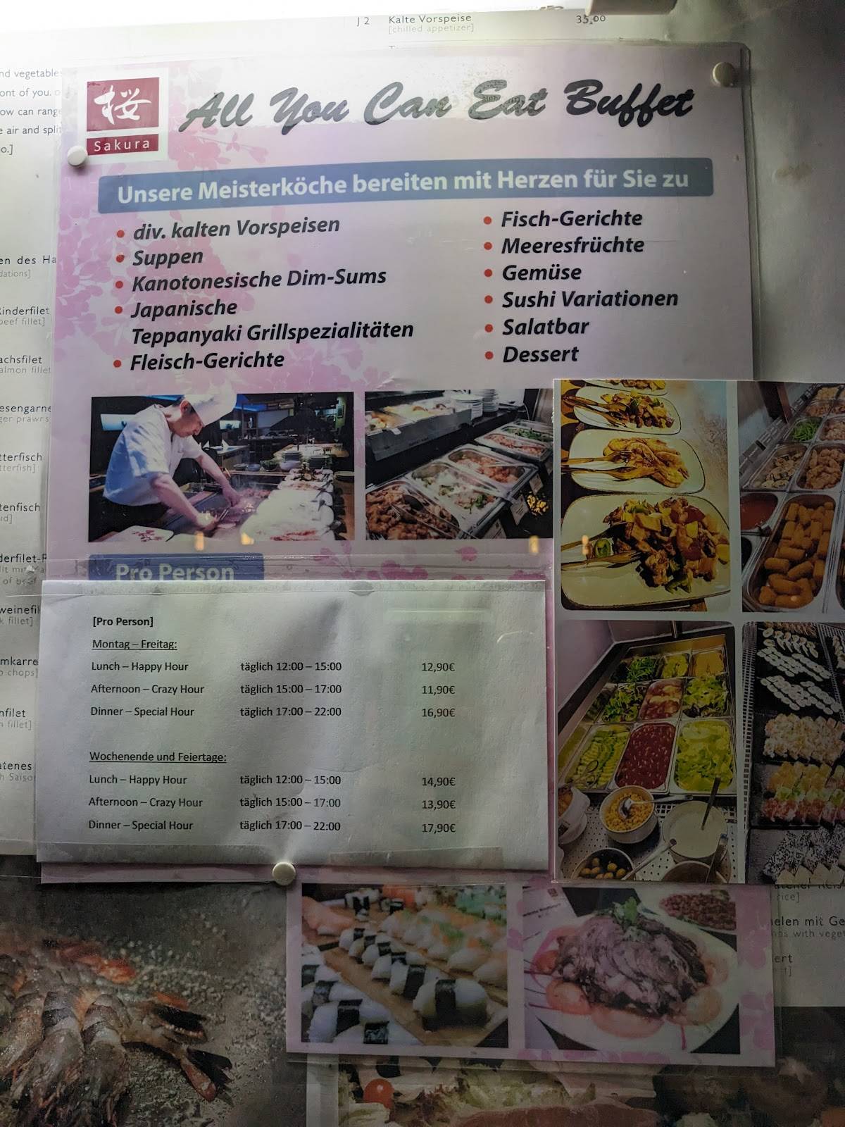 Menu at Sakura II restaurant, Berlin, Kaiserdamm 32