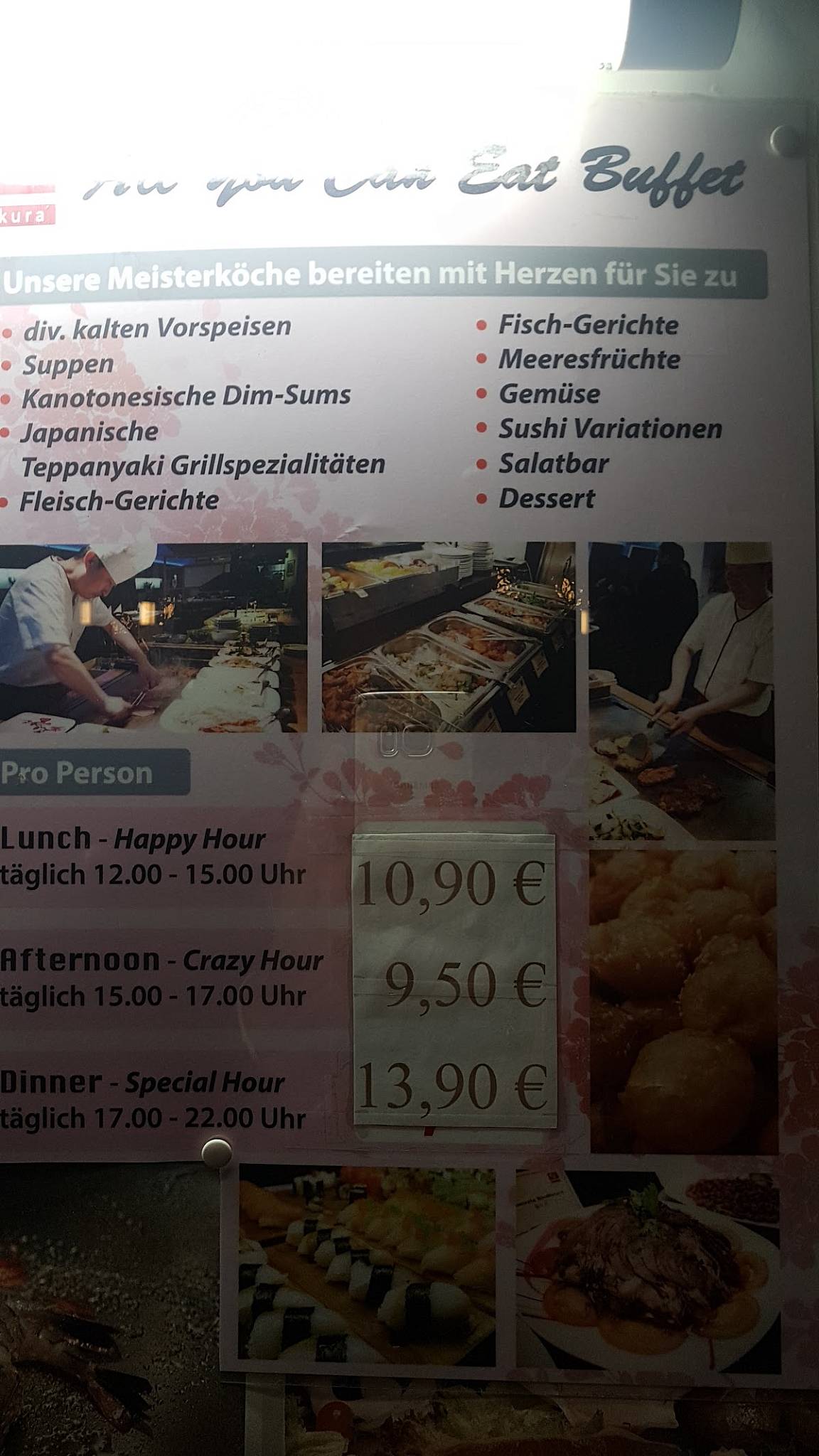 Menu at Sakura II restaurant, Berlin, Kaiserdamm 32