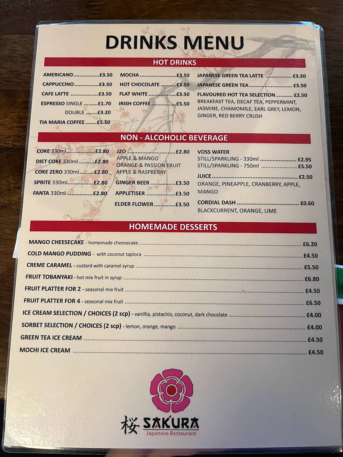 Menu at Sakura Japanese Restaurant, Weston-super-Mare