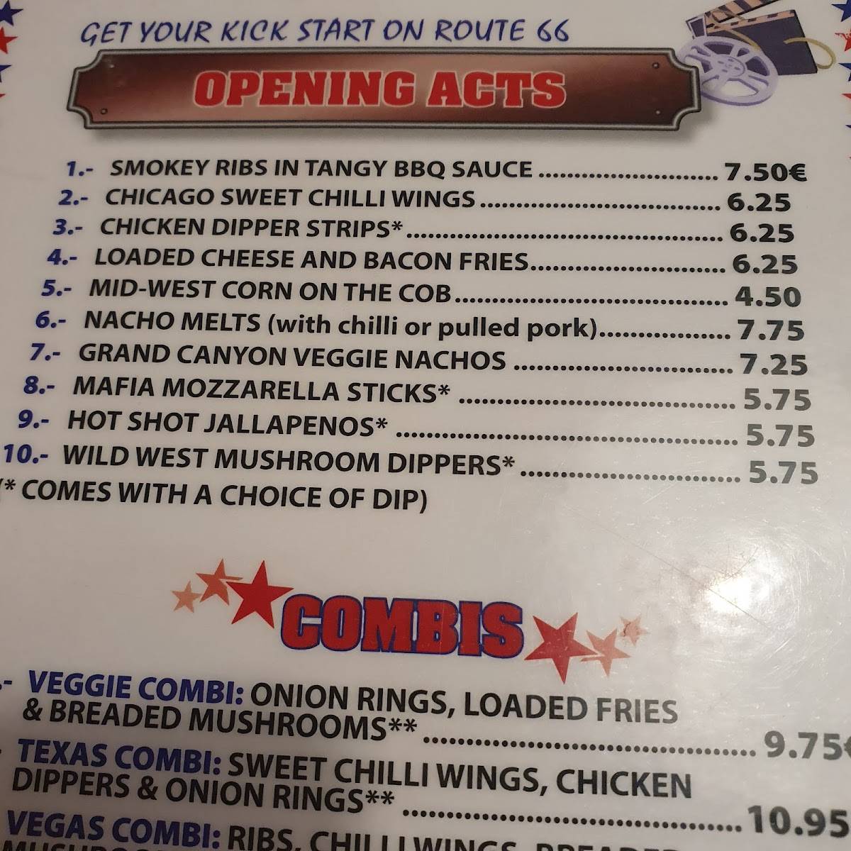 Menu at Uncle Sam's steakhouse, Salou