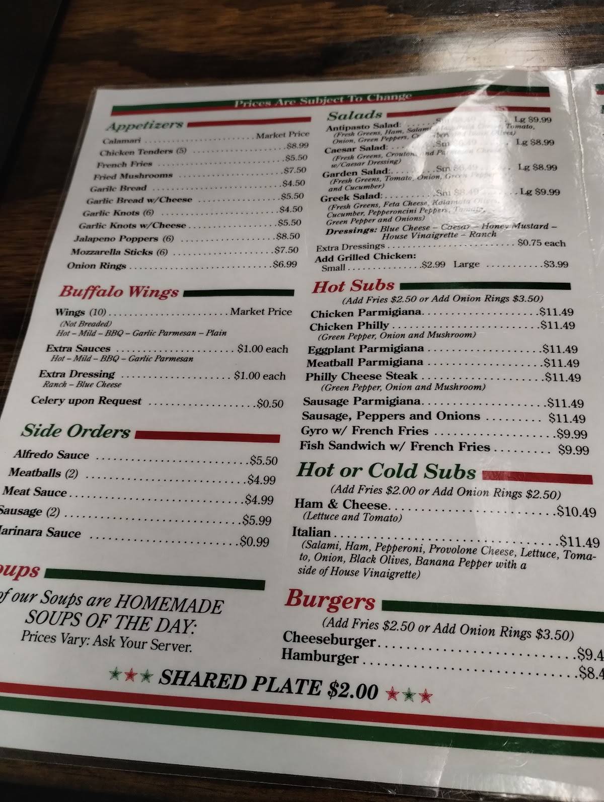 Menu at Salt Springs Pizza pizzeria, Salt Springs
