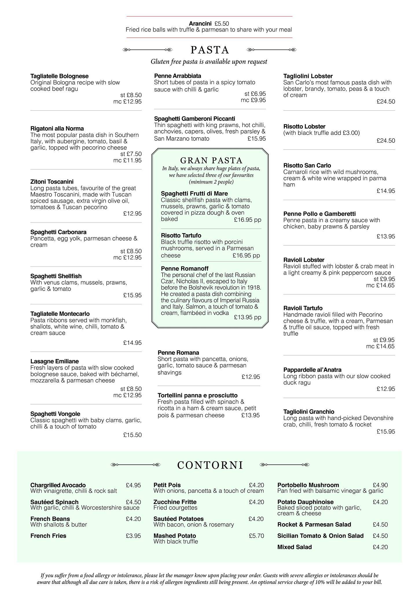 Menu at San Carlo - Liverpool pub & bar, Liverpool