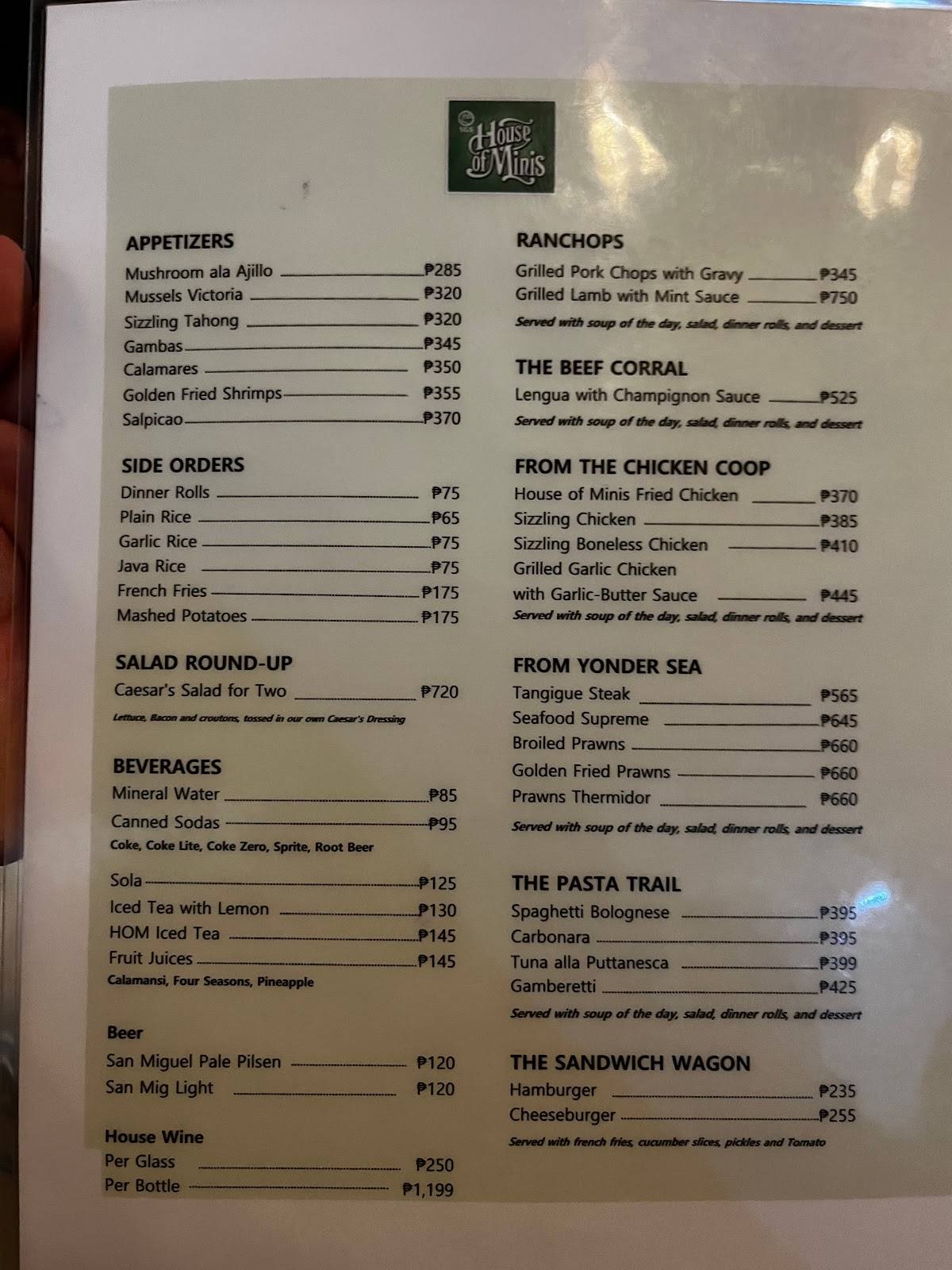 Menu at SGS House of Minis restaurant, San Juan, J322+W8H