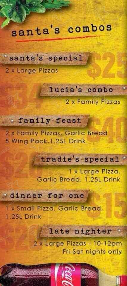 Menu at Santa Lucia Pizza pizzeria, Heathridge, Heathridge Shopping Centre