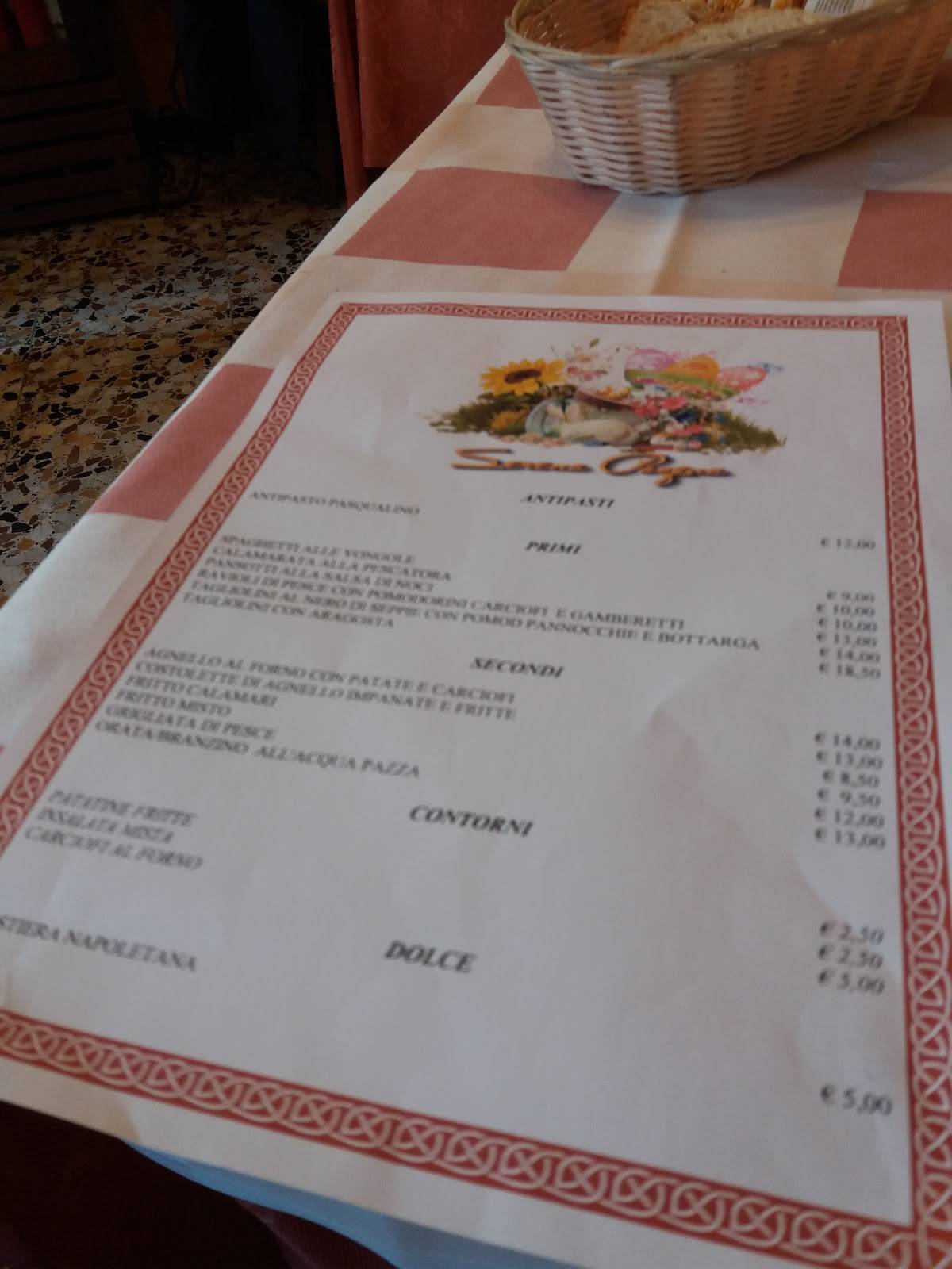 Menu at Trattoria San Siro restaurant, Santa Margherita Ligure