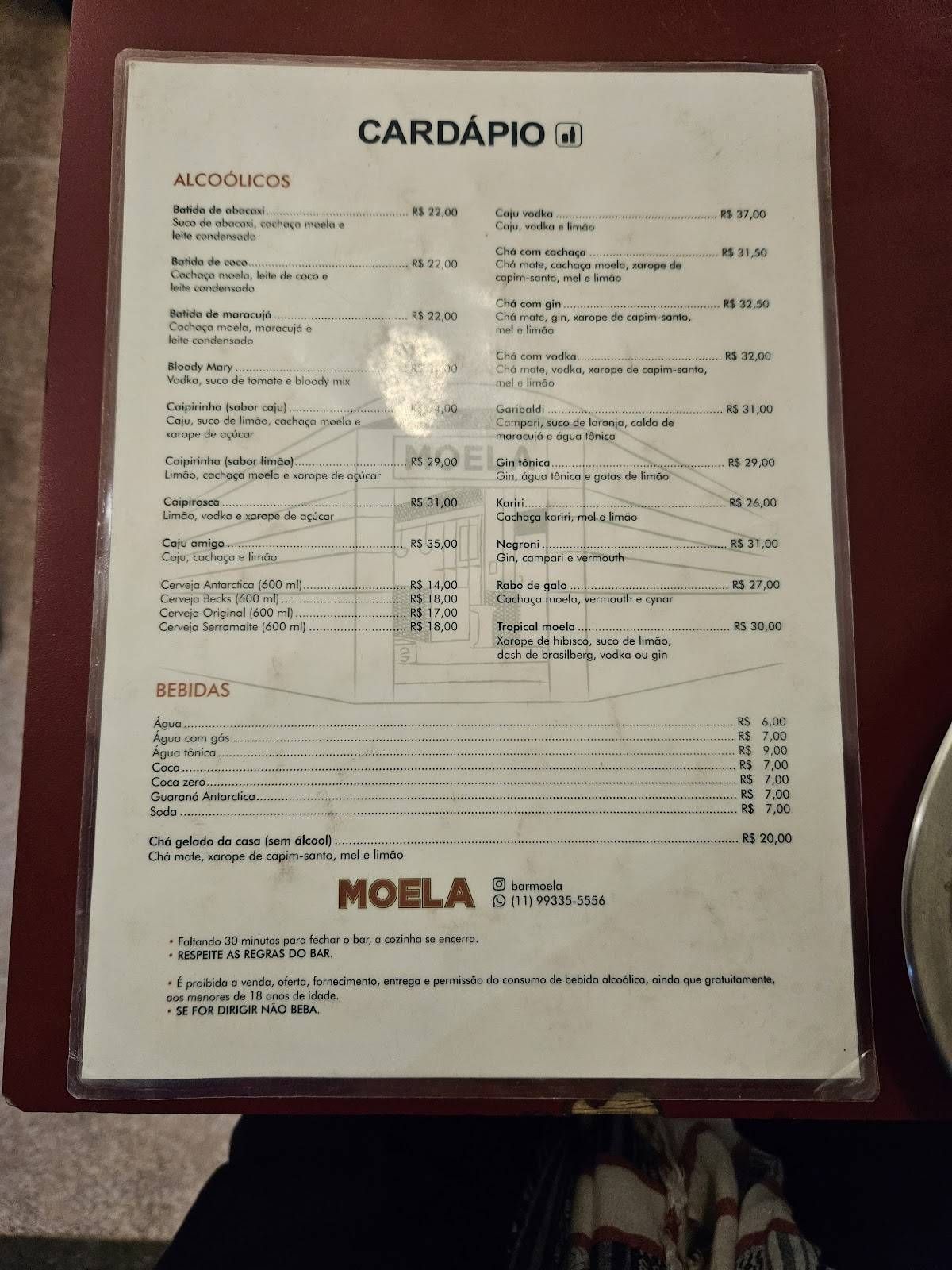 Menu em Bar Moela, São Paulo, R. Canuto do Val